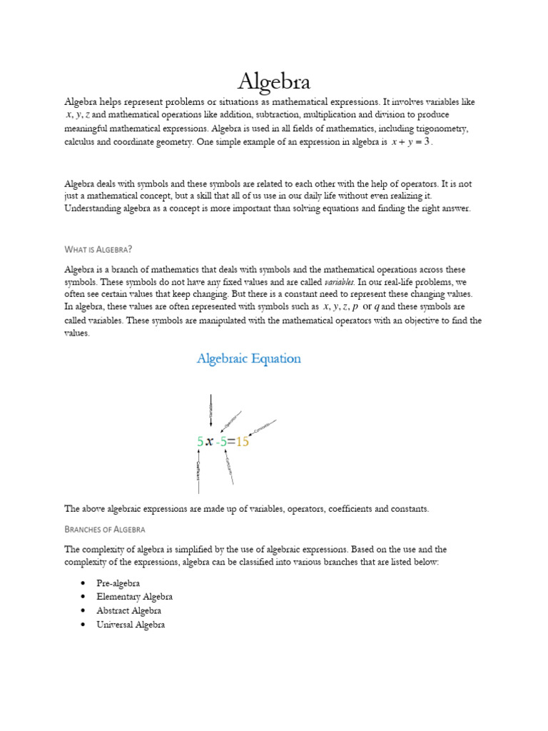 Algebra | PDF | Equations | Variable (Mathematics)