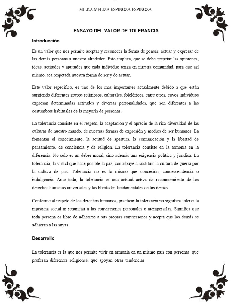 Ensayo de La Tolerancia | PDF | Tolerancia | Valor