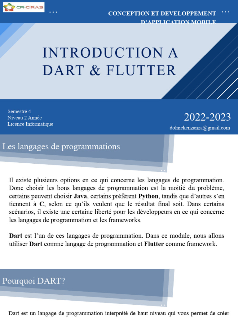 III-Introduction A Dart & Flutter | PDF | Programmation informatique | Langage de programmation