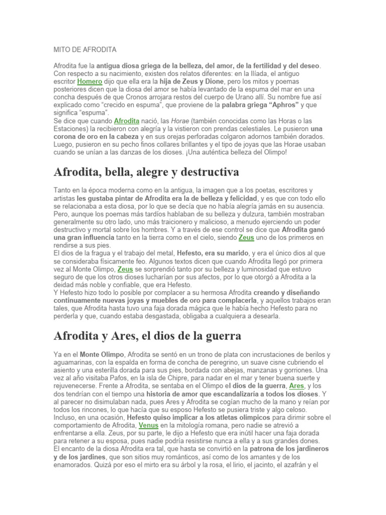 Mito de Afrodita | PDF | Afrodita | Mitología griega