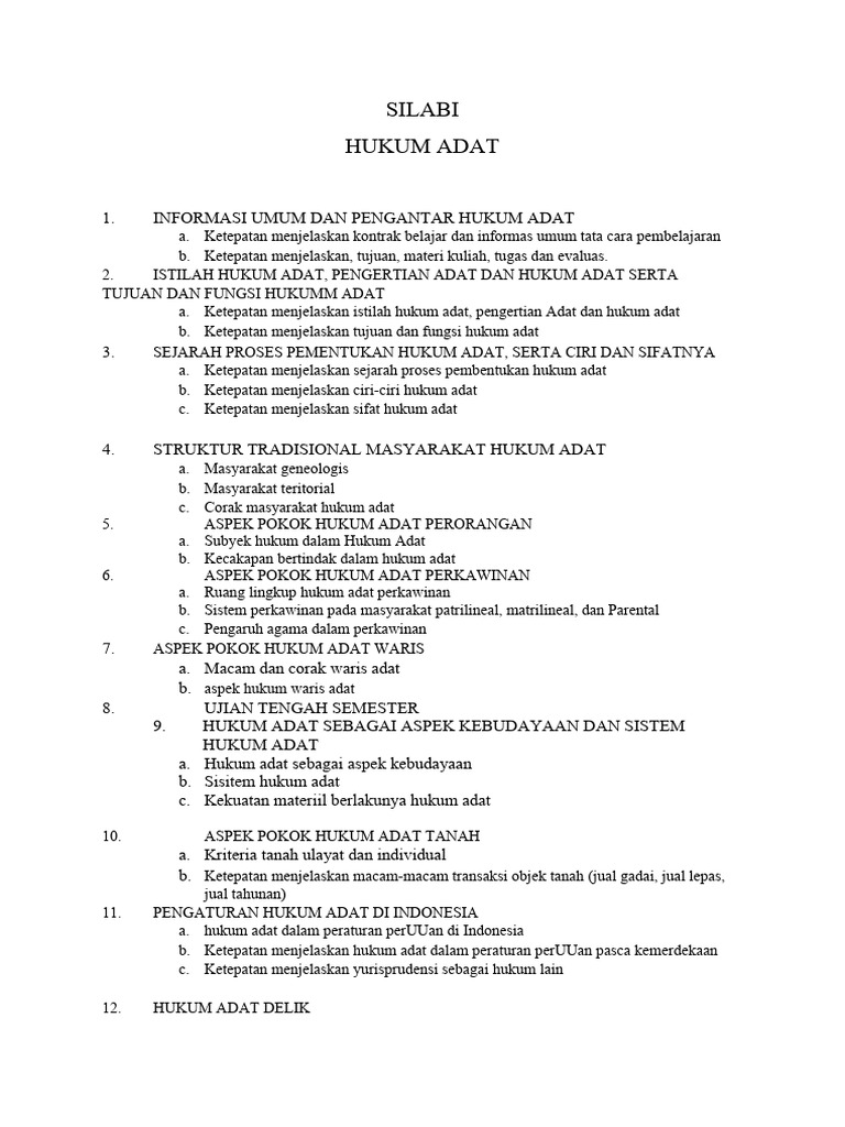 Silabi Hukum Adat 24 | PDF