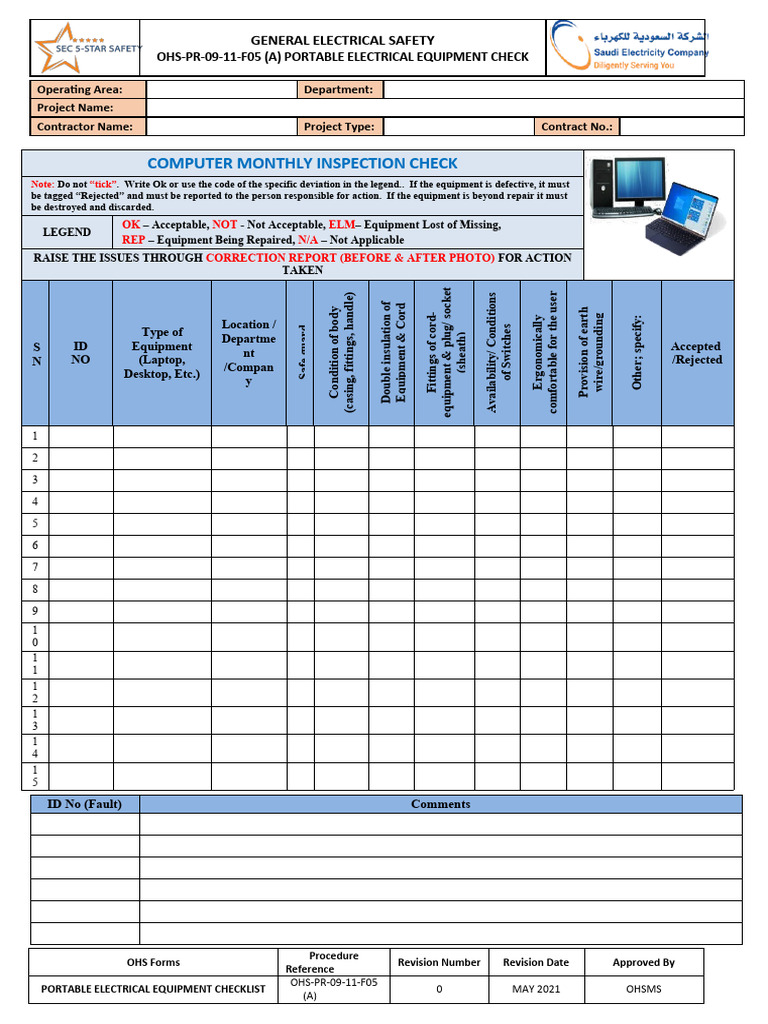 Portable Electrical Equipment Safety Checklist | PDF | Ac Power Plugs ...