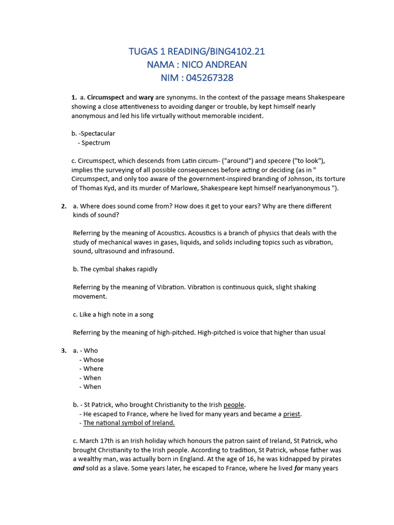 Tugas 1 Reading 21 - Nico Andrean - 045267328 | PDF