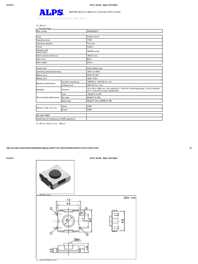 P-20-9108 Alps SKHU | PDF | Soldering | Electrical Engineering