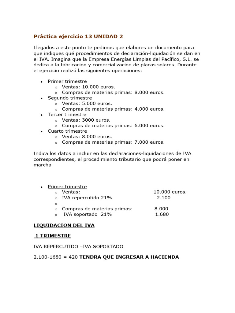 UF0315. Ejercicio 13. Impuesto sobre el valor añadido. Unidad Didáctica 3 | Descargar gratis PDF ...