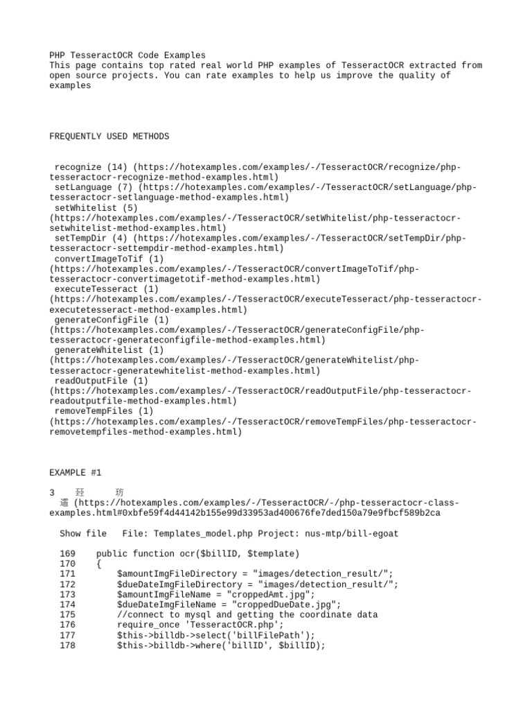 TesseractOCR PHP Code Examples HotExamples | PDF | Optical Character ...