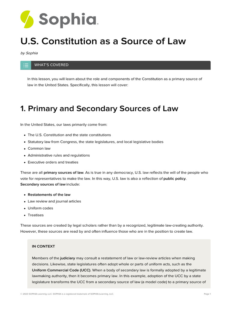 Us Constitution As A Source of Law | PDF | Federal Government Of The ...