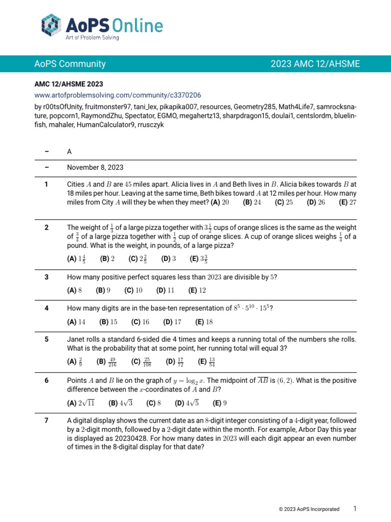 2023 Amc 12a | PDF | Circle | Triangle
