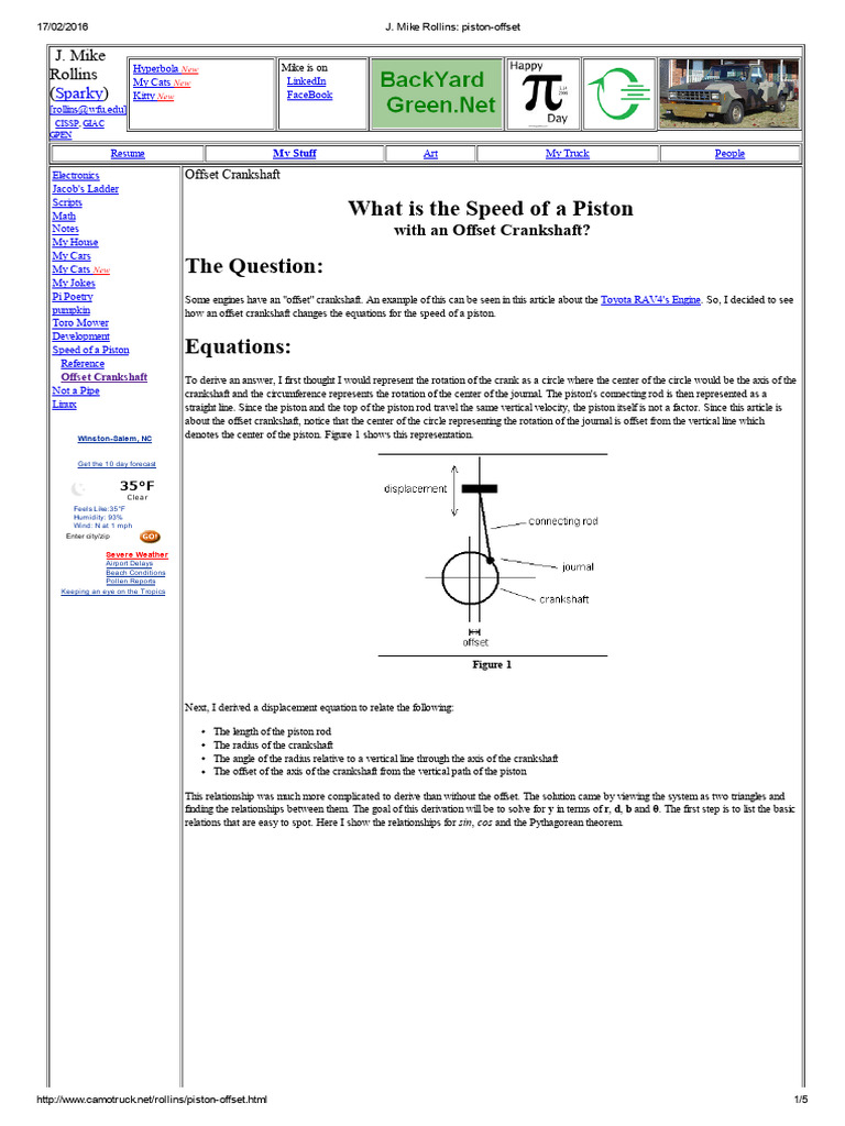 Piston Motion Equations Offset | PDF | Triangle | Equations