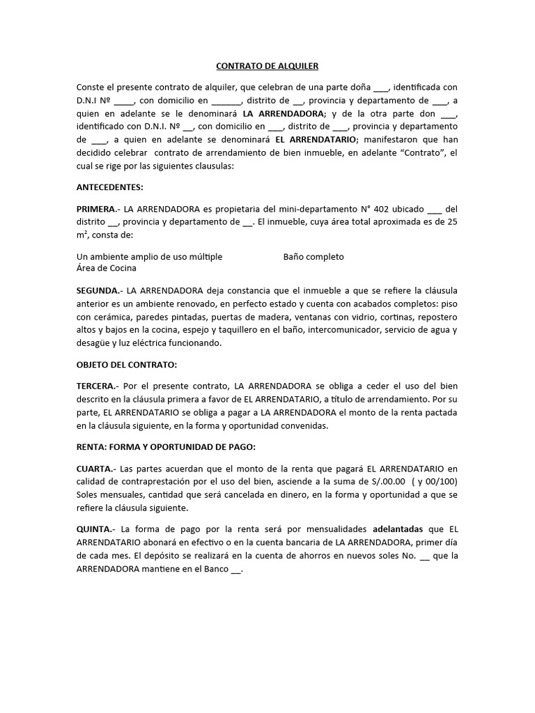 Modelo de Contrato de Alquiler | PDF | Bancos | Derecho empresarial