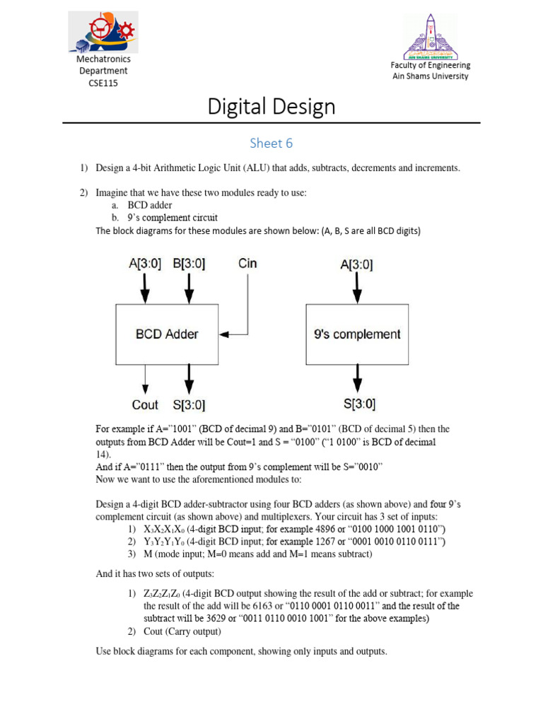 Cse115 Sheet6 pt1 | PDF | Binary Coded Decimal | Computer Engineering
