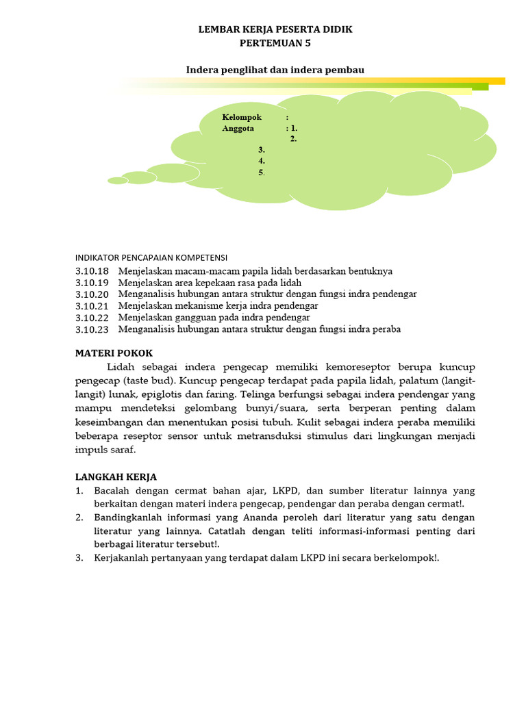 Indera Pengecap, Pendengar, dan Peraba | PDF | Seni & Disiplin Bahasa ...