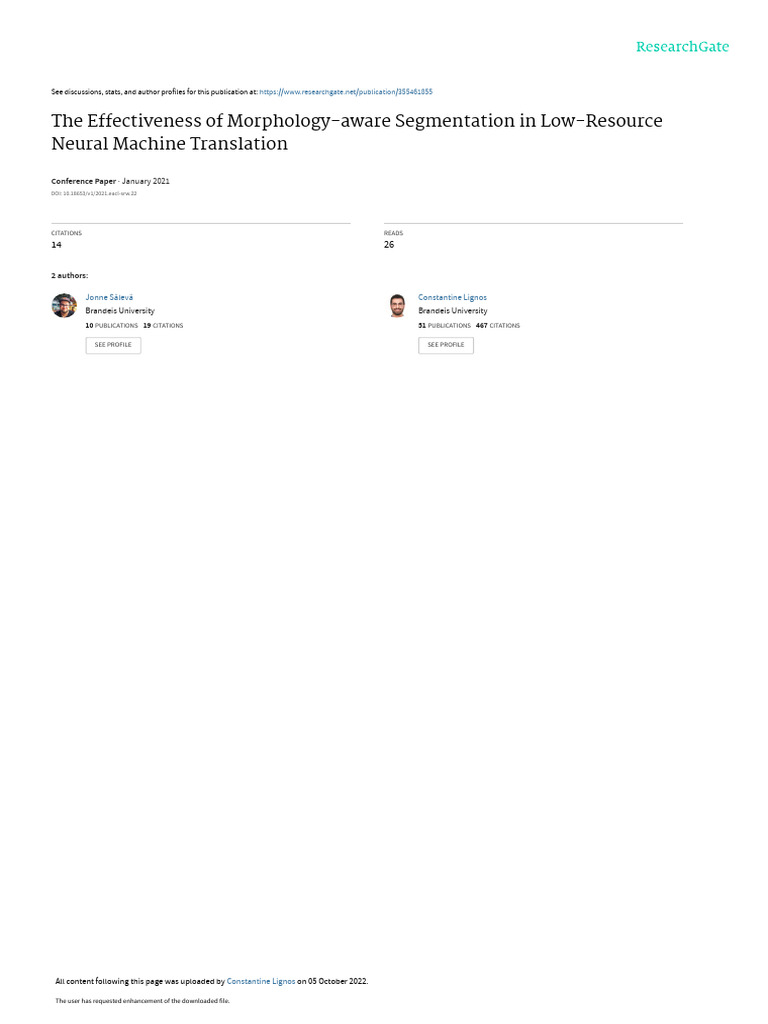 Saleva and Lignos - 2021 - The Effectiveness of Morphology-Aware Segmentation | Download Free ...