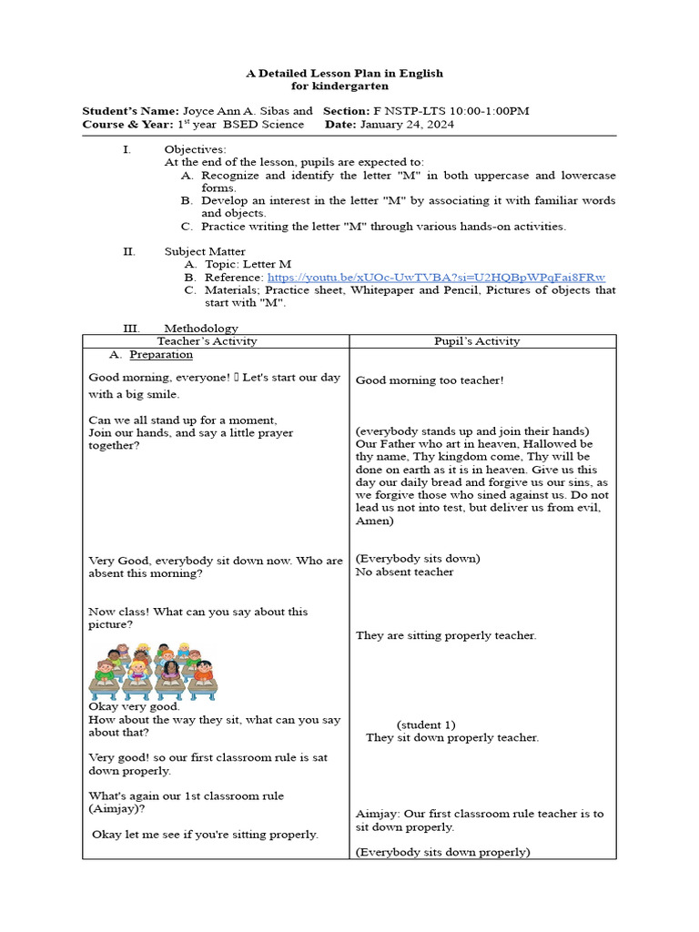Lesson Plan Letter M Final | PDF | Lord's Prayer