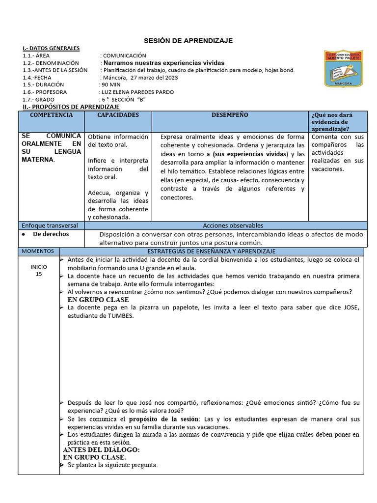 Compartiendo Nuestras Experiencias Vividas | PDF | Felicidad | Aprendizaje