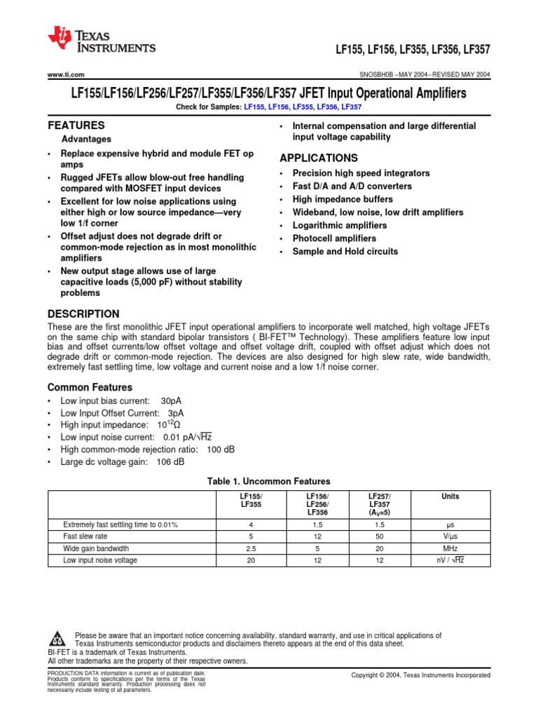 LF155 LF156 LF256 LF257 LF355 LF356 LF357 | PDF | Amplifier ...