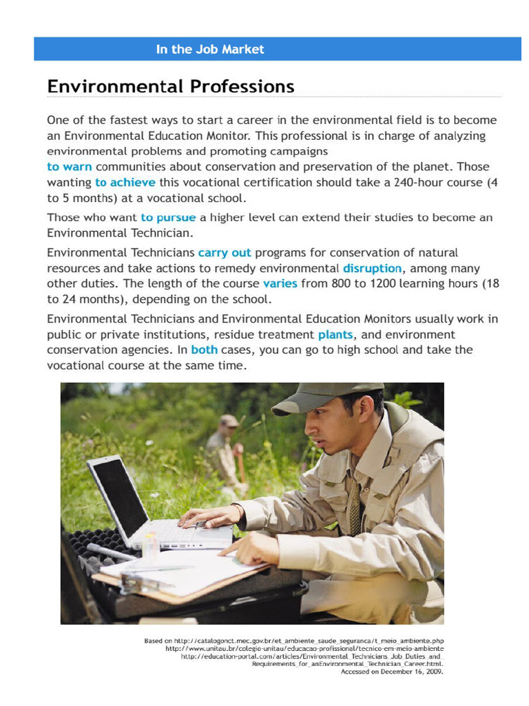 Reading - Environmental Professions | PDF