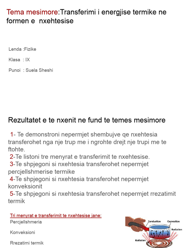 Transferimi I Energjise Termike Ne Formen e Nxehtese | PDF