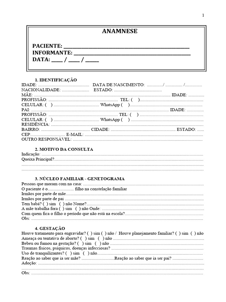 Anamnese Completa de Paciente: Dados e Histórico Familiar | PDF ...