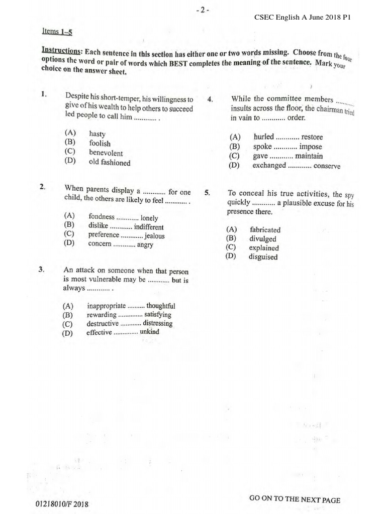 CSEC English A MayJune P1 2018 | PDF