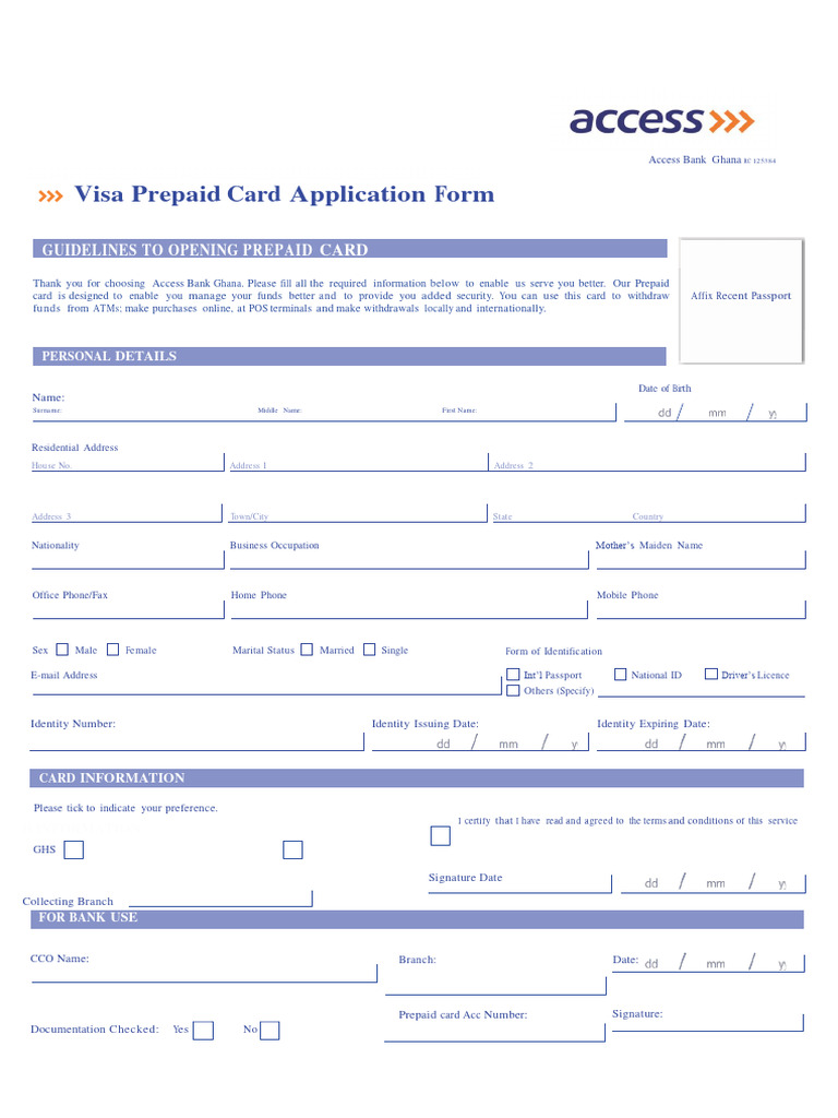 Access Bank Ghana Prepaid Card Application | PDF | Debit Card | Visa Inc.