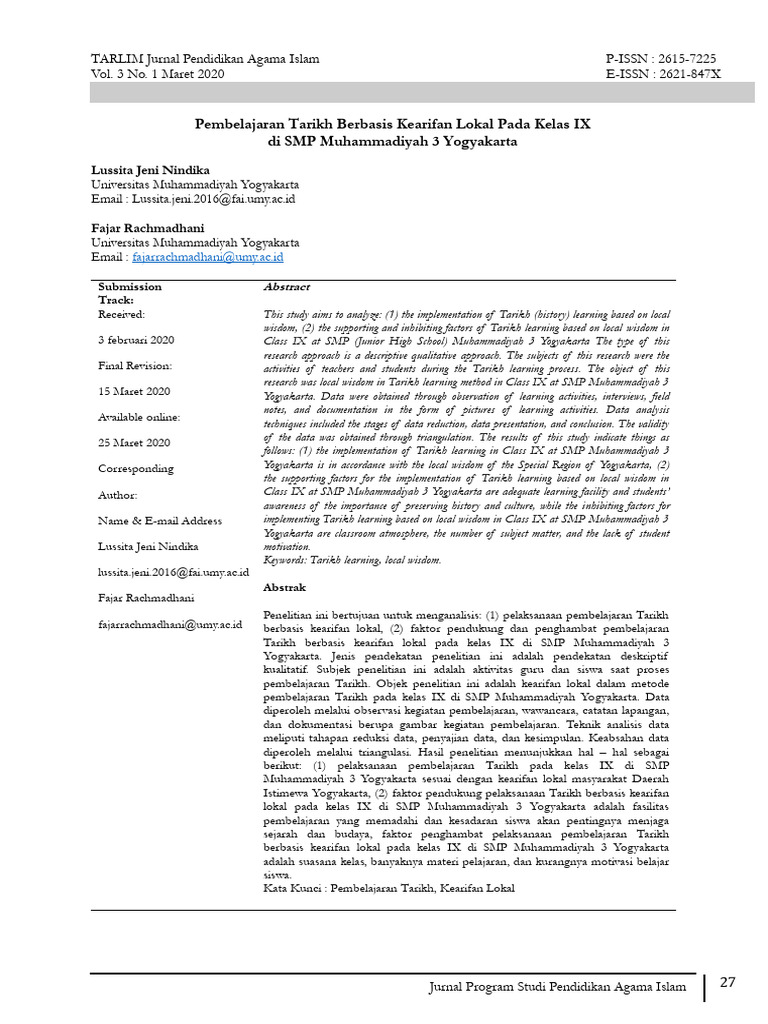 Pembelajaran Tarikh Berbasis Kearifan Lo | PDF