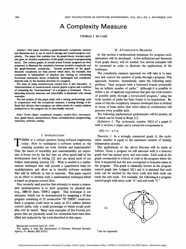 A Complexity Measure Download Free Pdf Graph Theory Control Flow 