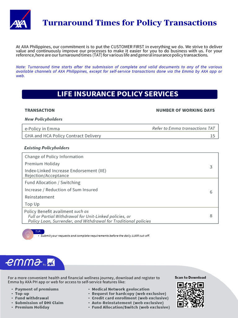Axa Website Policy Transactions Turnaround Times With Emma Customer ...