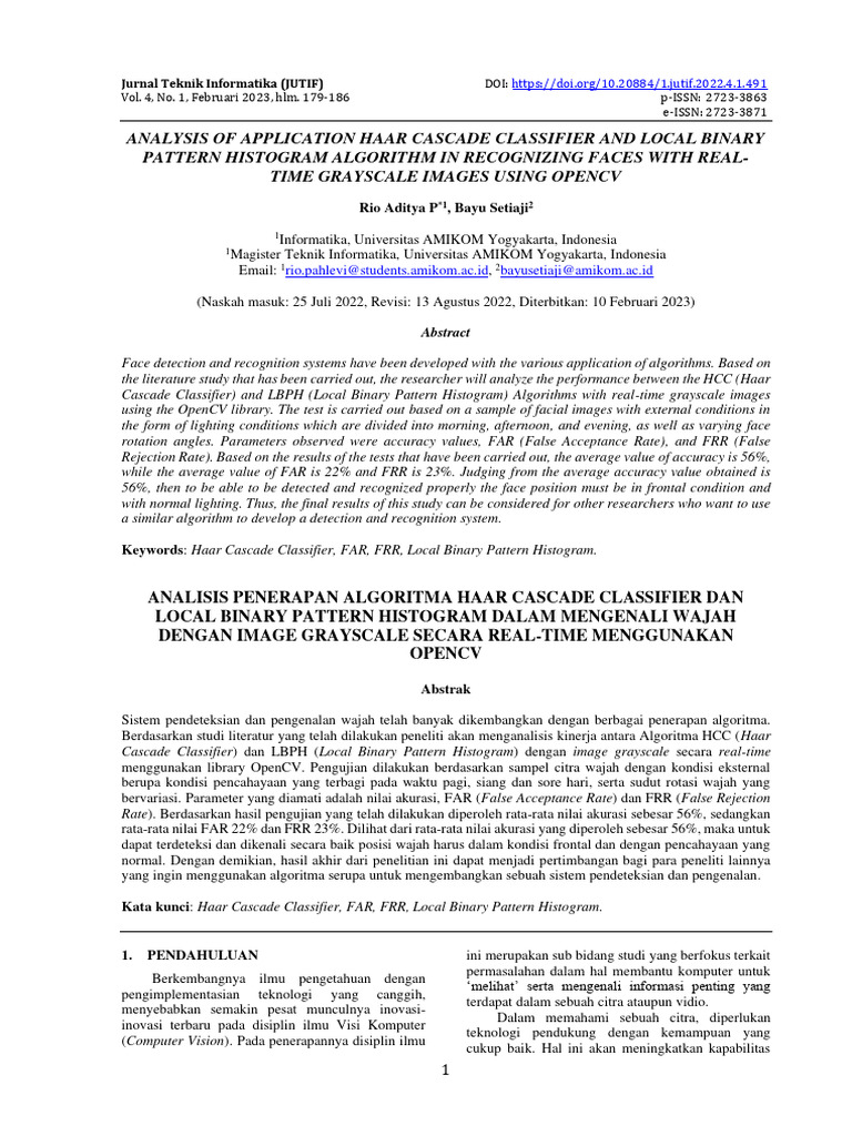 Analisis Algoritma Haar Cascade Classifier | PDF
