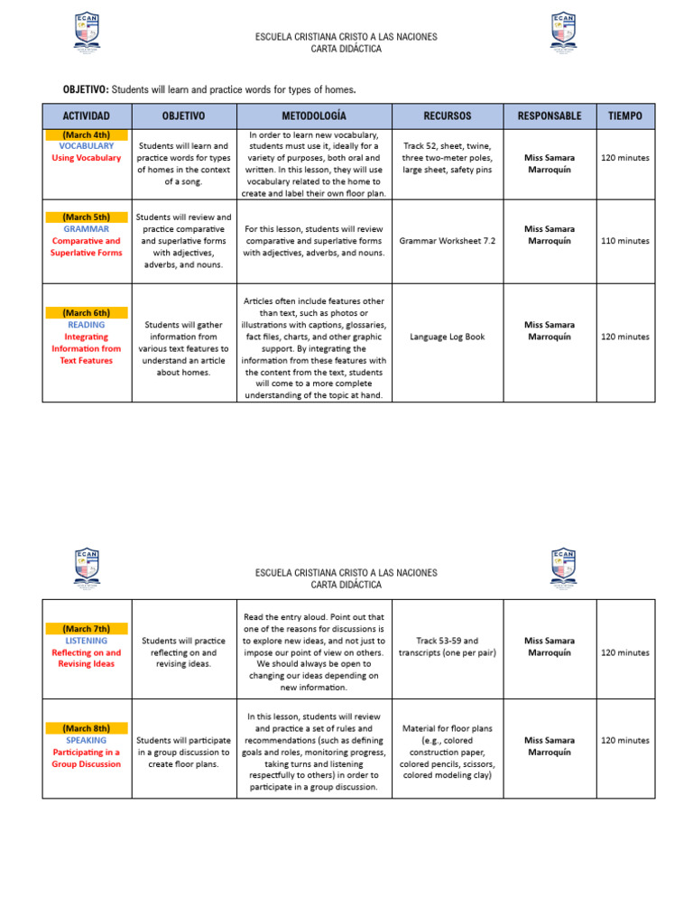 Carta Didáctica - U7 L7 To 12, 6th Grade | PDF | Vocabulary | Languages