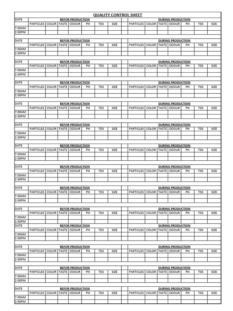 Quality Control Sheet | PDF
