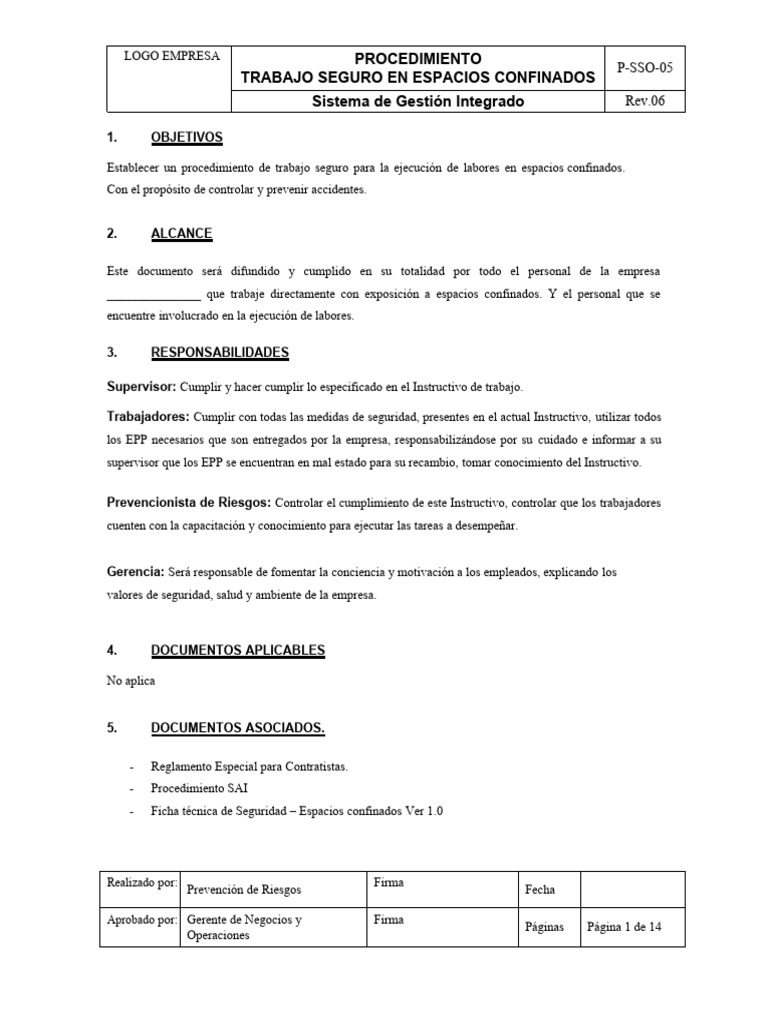 PTS Procedimiento Para Trabajo Seguro en Espacios Confinados | PDF | Ventilación (Arquitectura ...