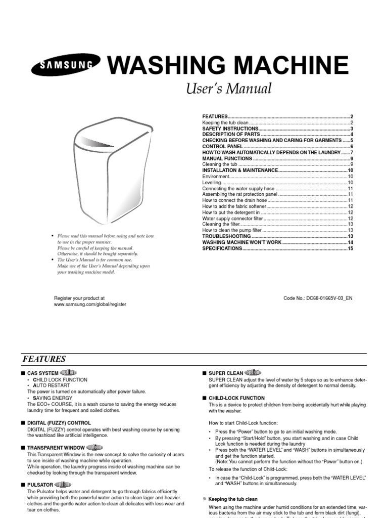 Samsung Manual | Washing Machine | Laundry