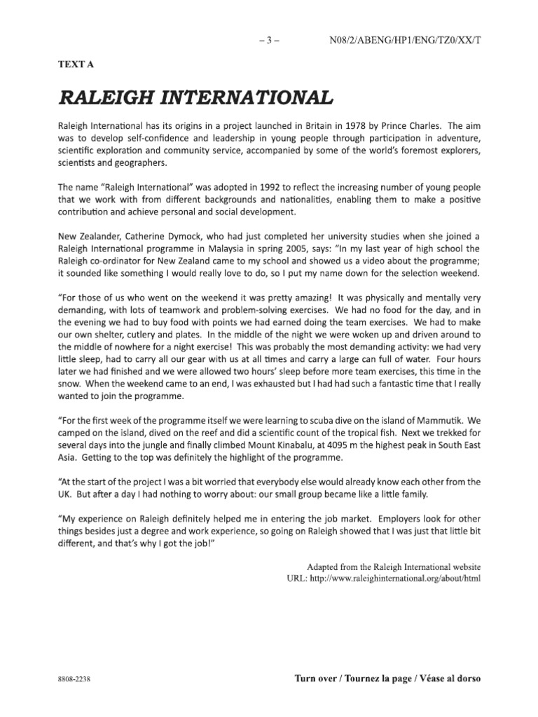 English B HL Paper 1 Text Booklet N08 Texta, B, C | PDF