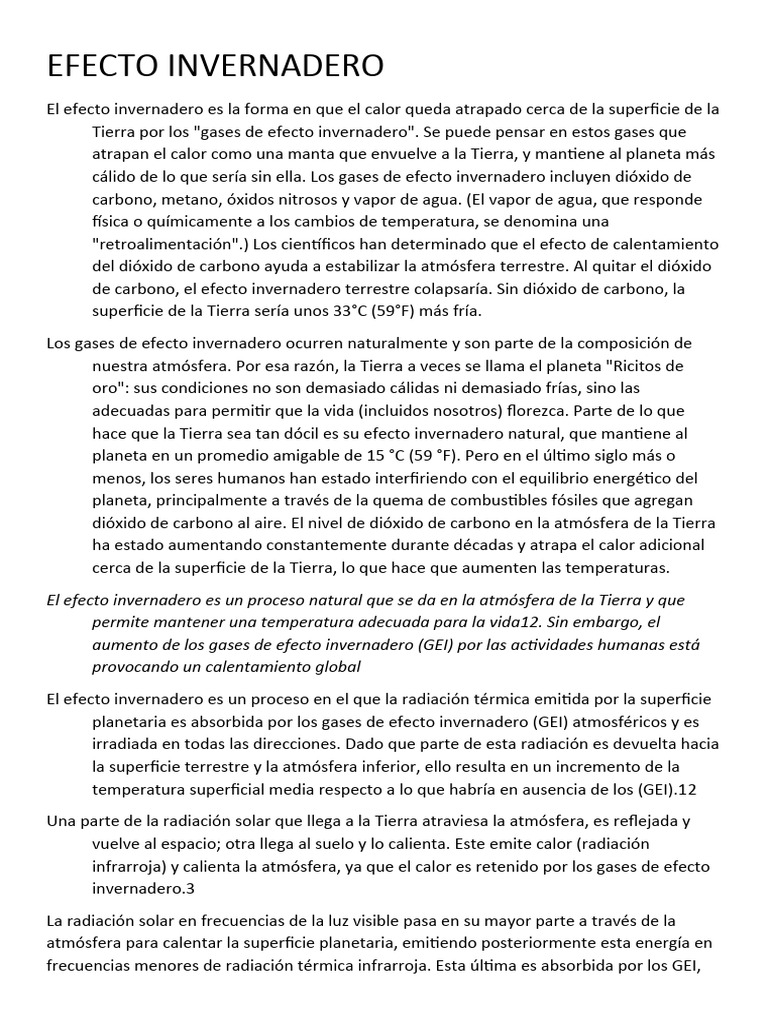 Efecto Invernadero | PDF | Gases de efecto invernadero | Dióxido de carbono