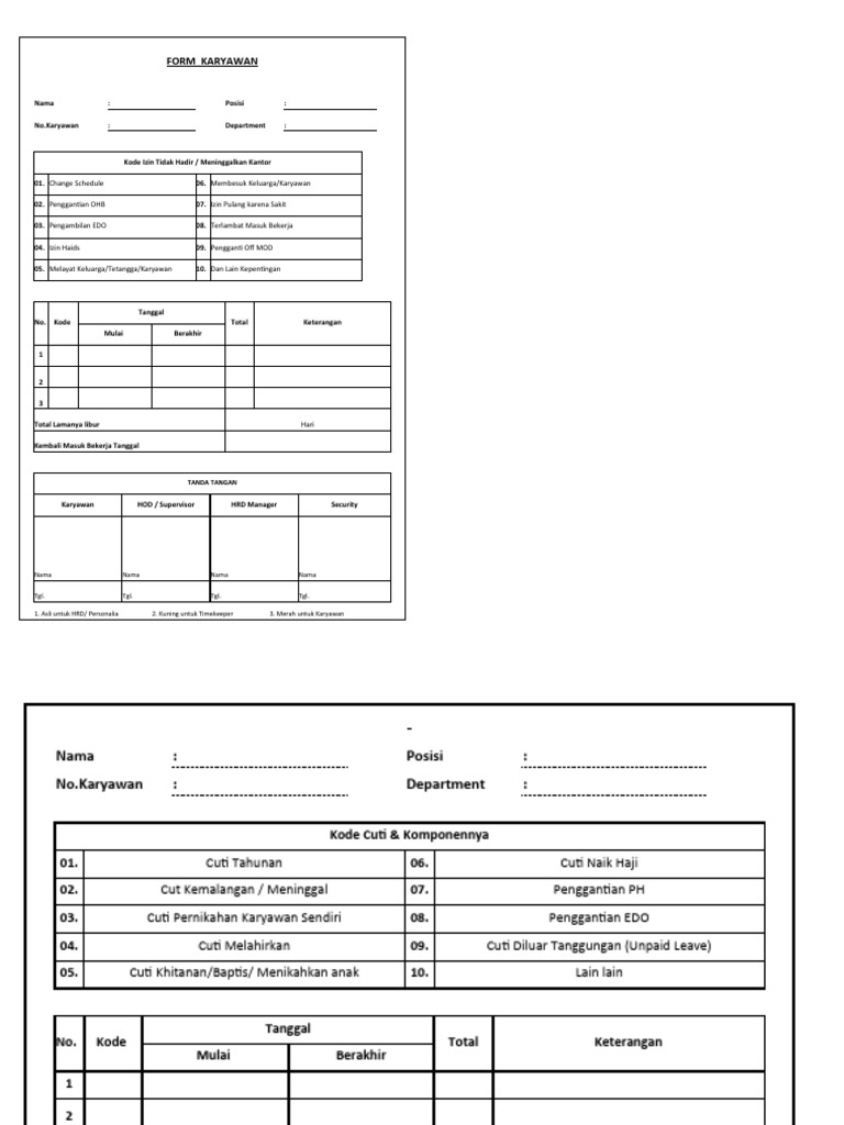 Formulir Izin dan Cuti Karyawan | PDF