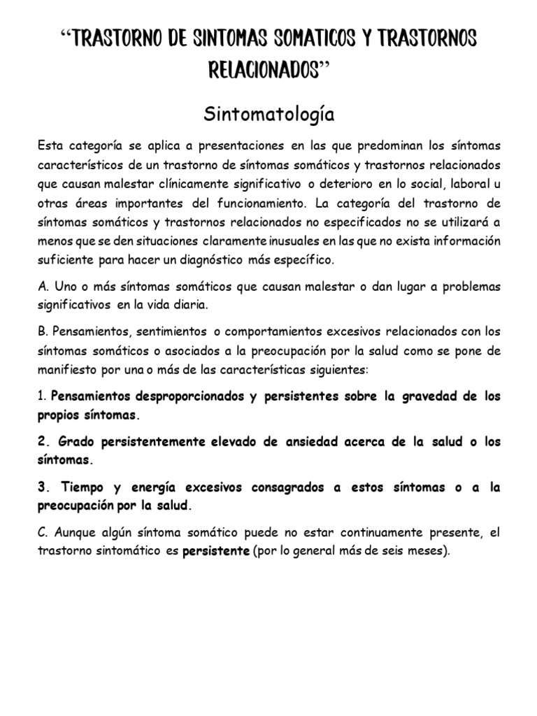 Transtornos de Sintomas Somaticos y Transtornos Relacionados | PDF | Ansiedad | Trastorno de ...