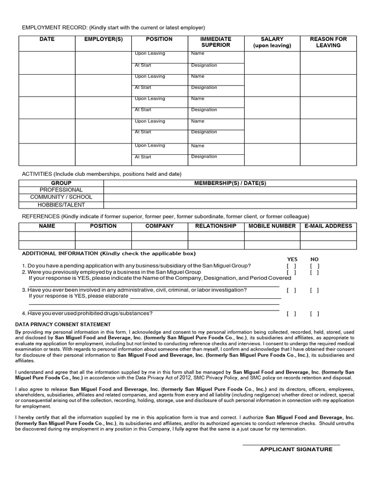 SMF Application Form Page 2 | PDF | San Miguel Corporation | Legal Liability