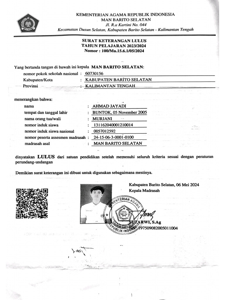 Surat Keterangan Lulus SMA | PDF