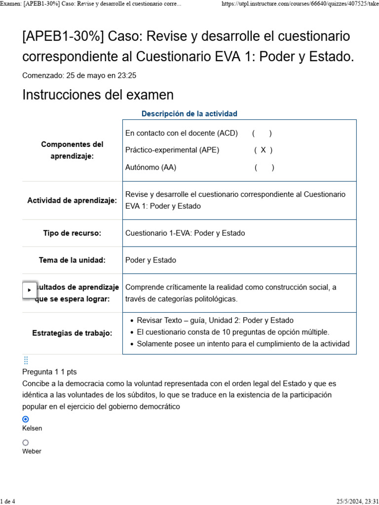 Examen (APEB1-30 - ) Caso Revise y Desarrolle El Cuestionario Correspondiente Al Cuestionario ...