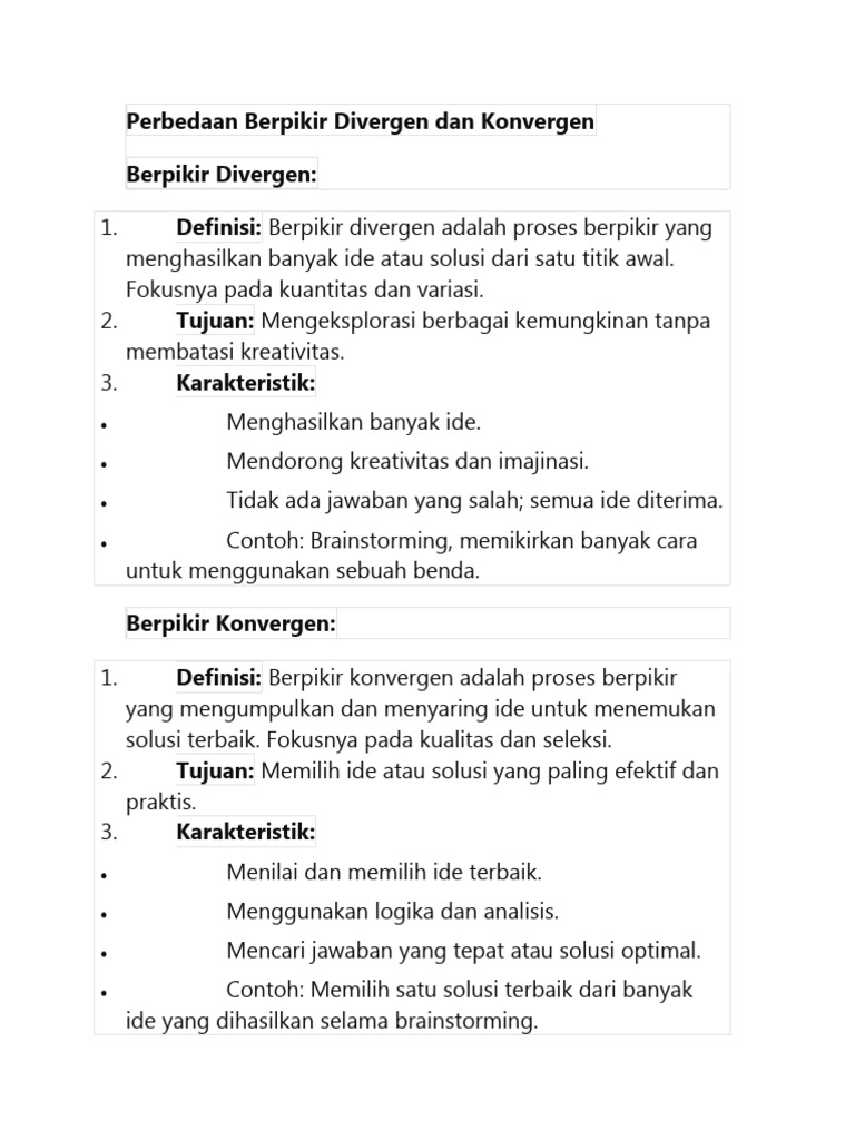 Perbedaan Berpikir Divergen Dan Konvergen | PDF