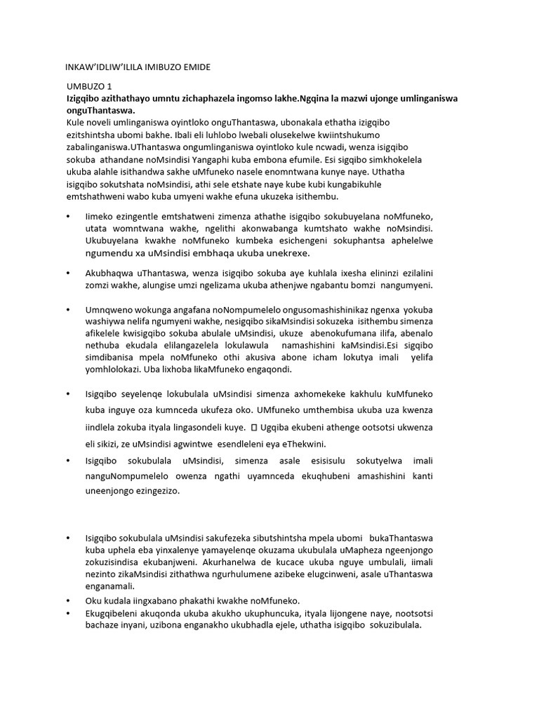 Inkawu Idliw'ilila Imibuzo Emide | PDF | Social Science | Mystery ...