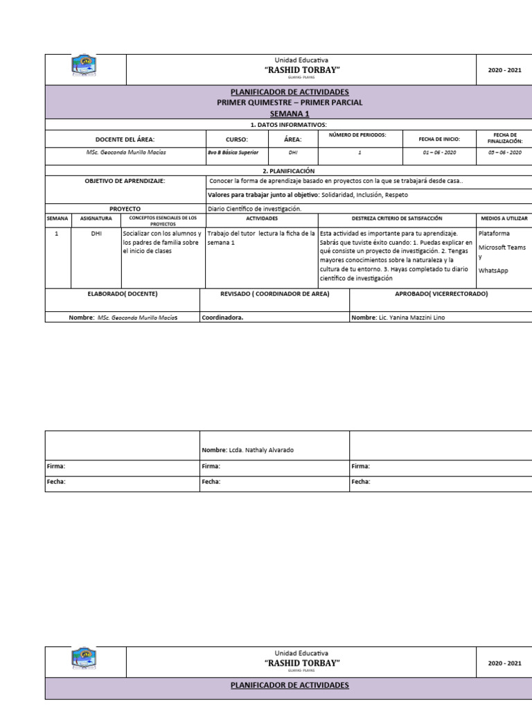 Planificacion Dhi | PDF | Aprendizaje