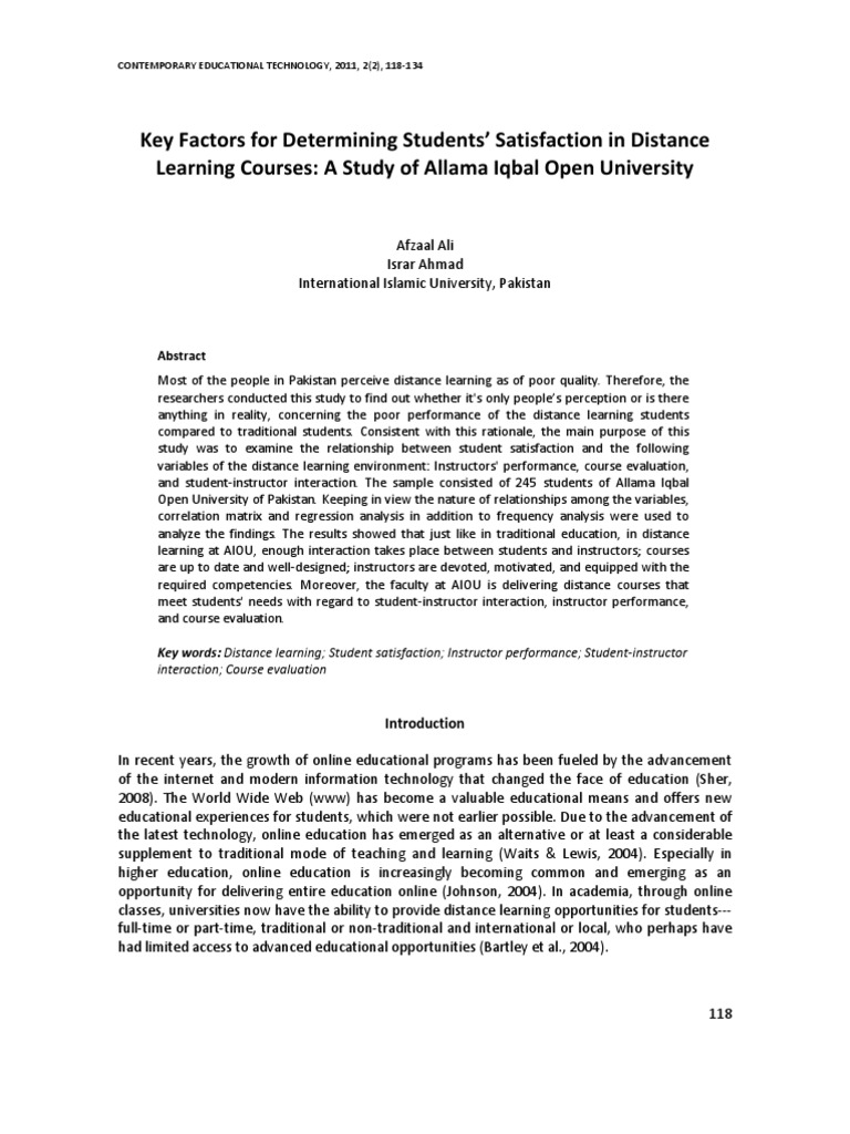 Key Factors in AIOU Distance Learning Satisfaction | PDF | Educational ...
