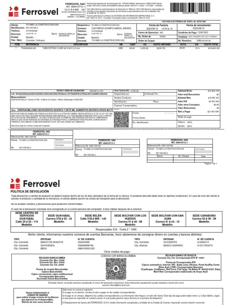 NIT: 890910715-1 CL31 B # 89E - 140: Factura Electronica de Venta No ...