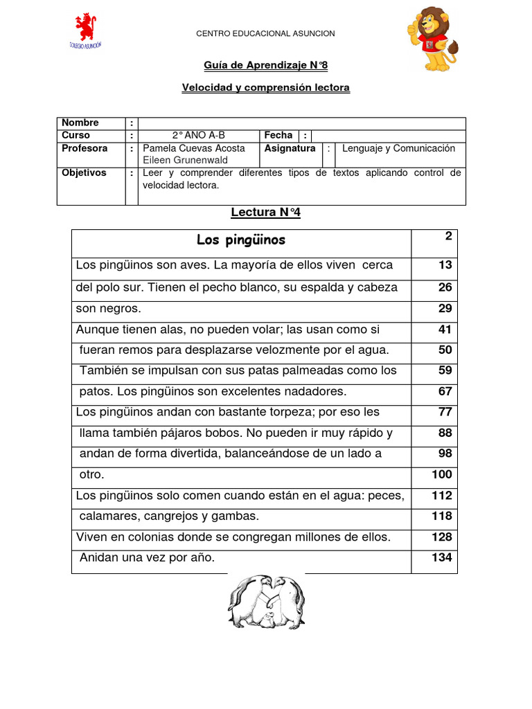 Lenguaje Velocidad Lectora 4 | PDF | Pingüino | Aves
