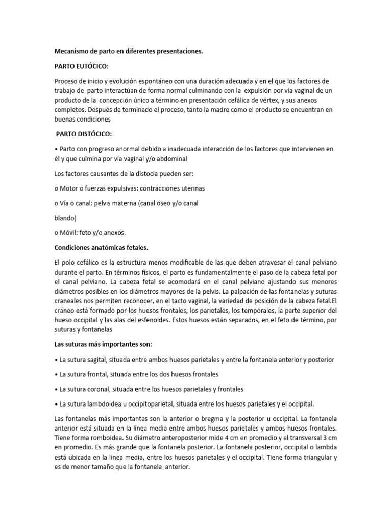 Mecanismo de Parto en Diferentes Presentaciones (Autoguardado) | PDF ...