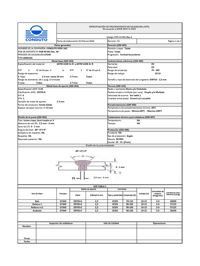 WPS M 001 Revision 1 | PDF | Soldadura | Construcción