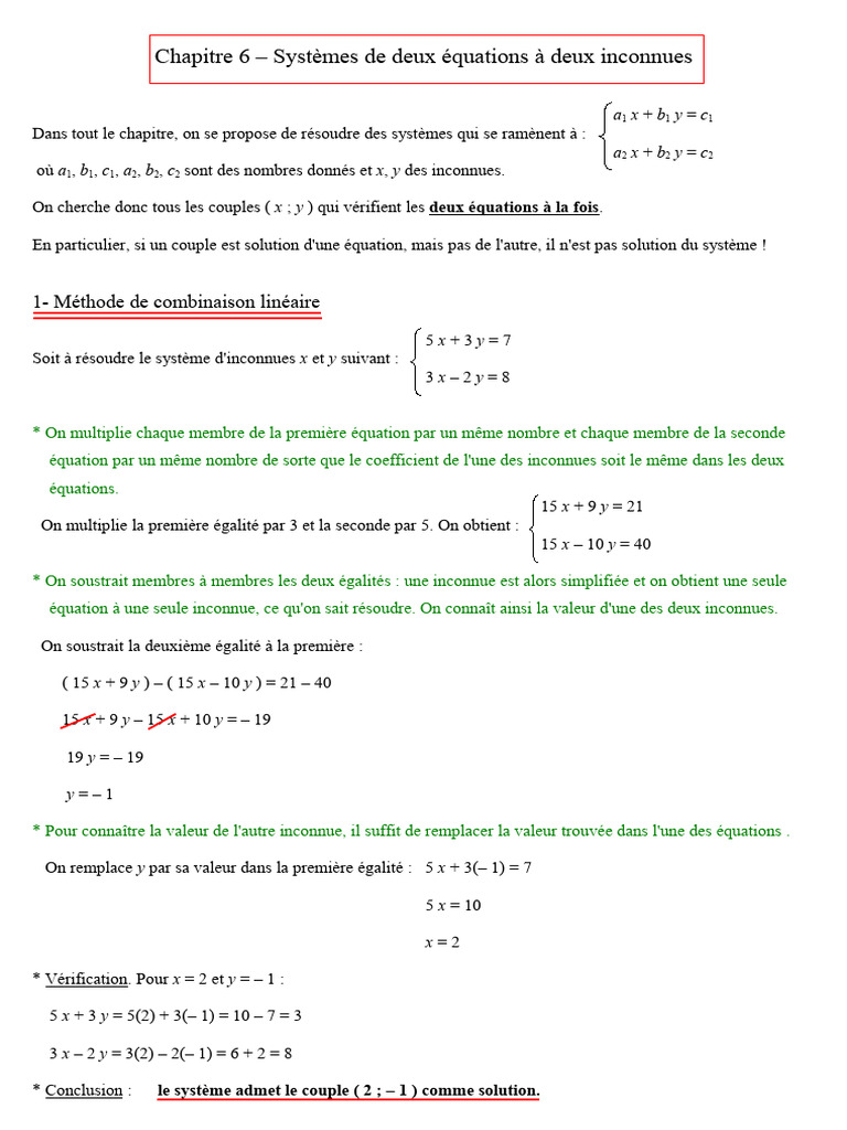 Résolution de Systèmes Linéaires 2x2 | PDF | Équations | Mathématiques