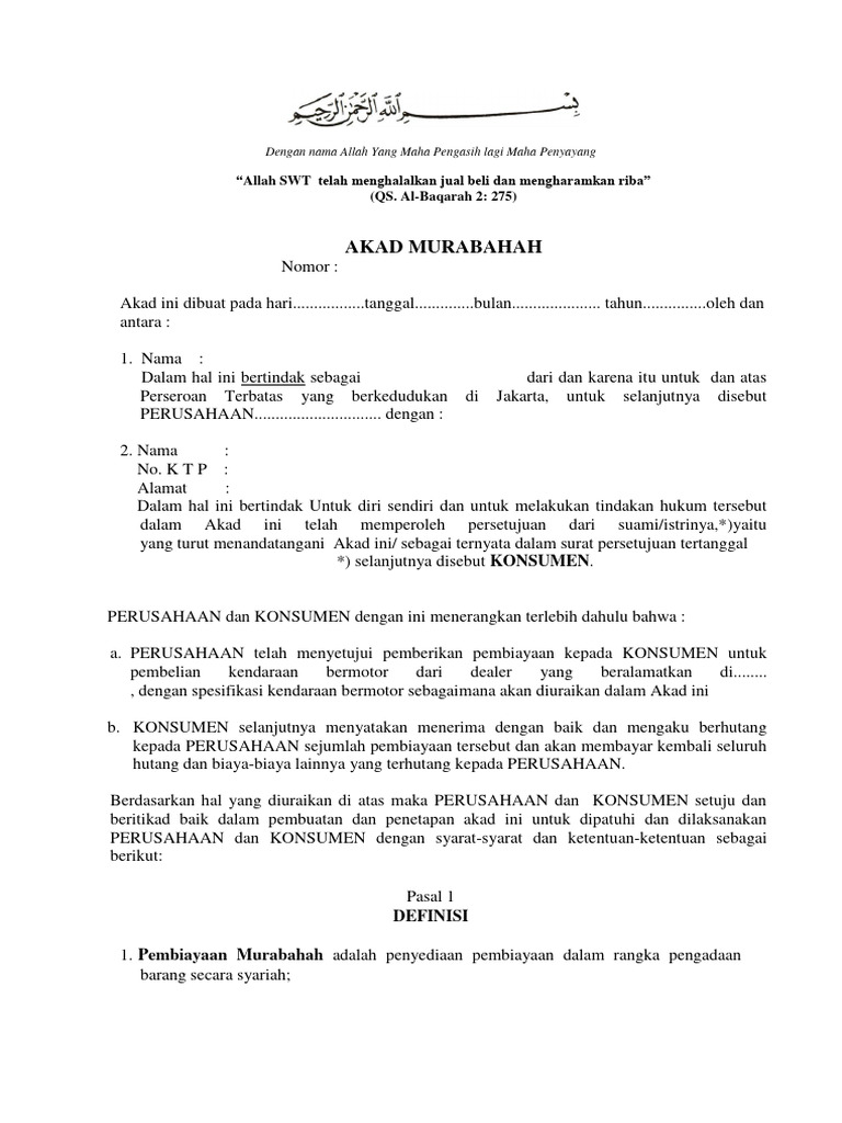 1 - Bahan Simulasi Akad Murabahah | PDF | Pengelolaan Keuangan & Uang